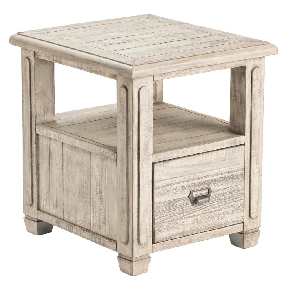 Pine Whitewash End Table – ShoreDecor