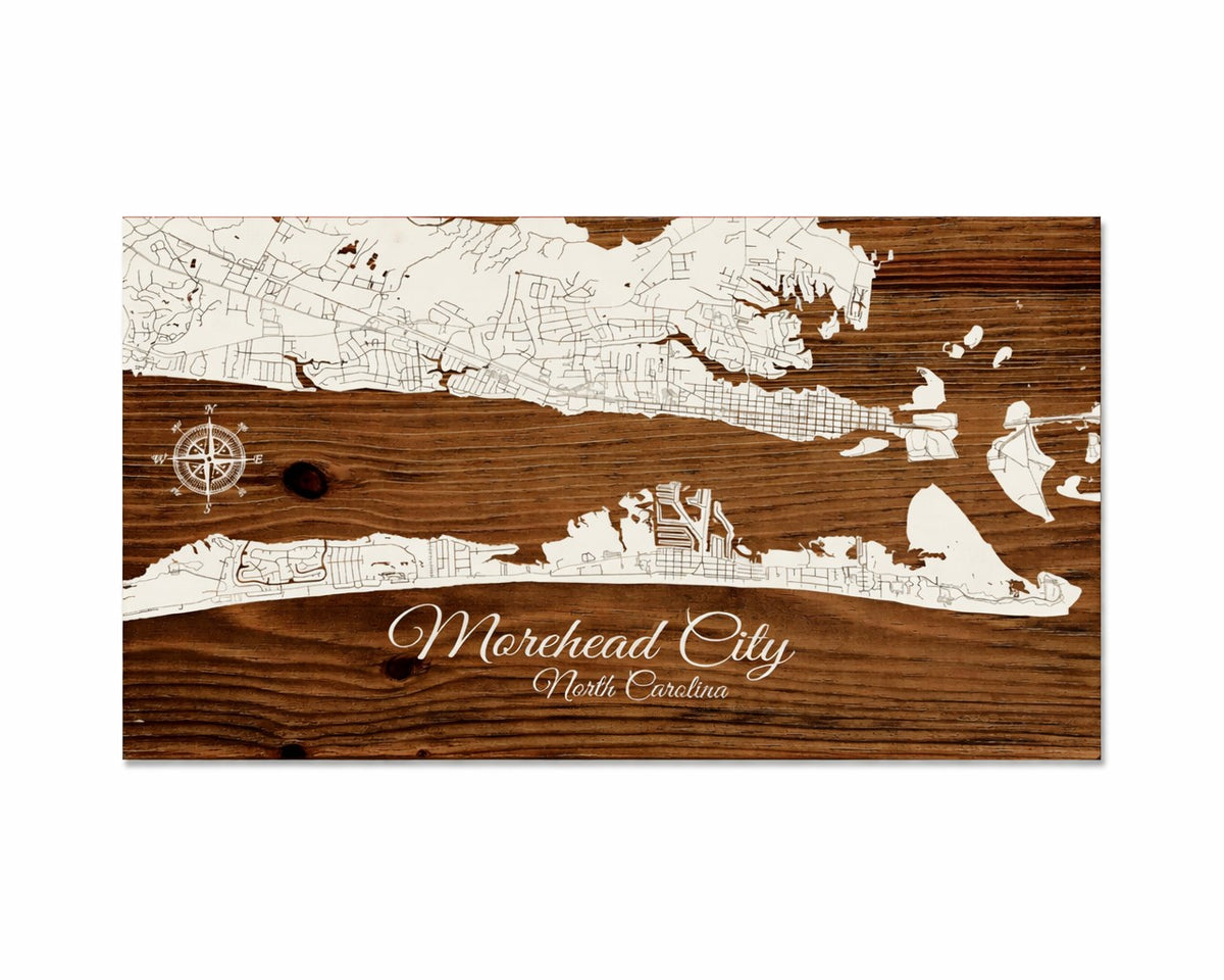 Morehead City Wood Map- Mini/Papier Blanc – ShoreDecor