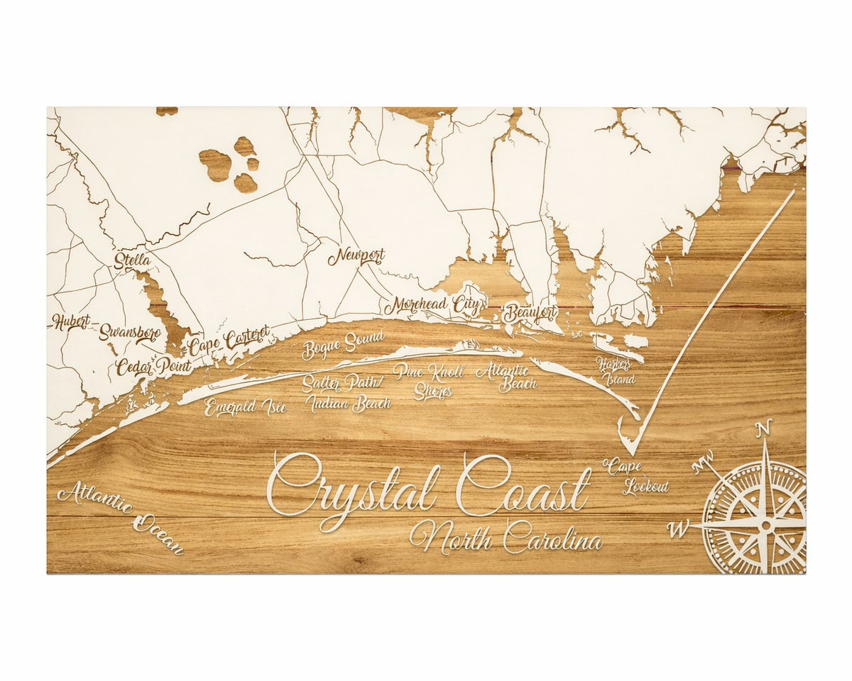 Crystal Coast Wood Map- Mini/Papier Blanc – ShoreDecor