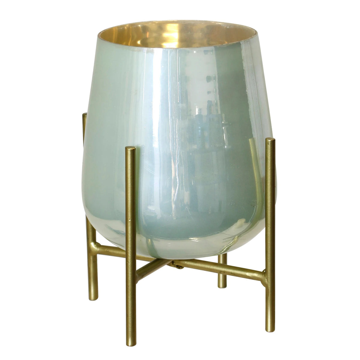 Irridescent Milky Green Hurricane With Stand – ShoreDecor